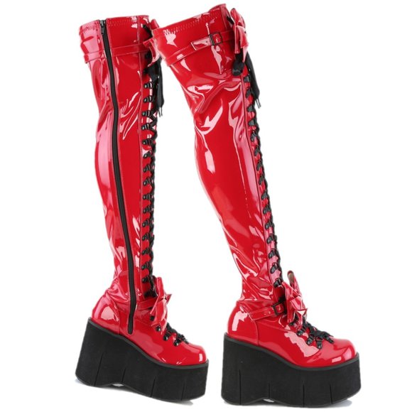 Demonia | Shoes | Stretch Red Patent Platform Thigh Boots Goth Punk ...